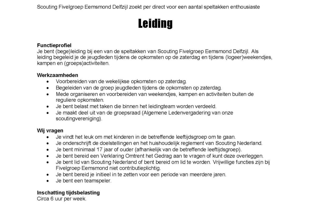 Leiding gezocht! - Scouting Fivelgroep Delfzijl